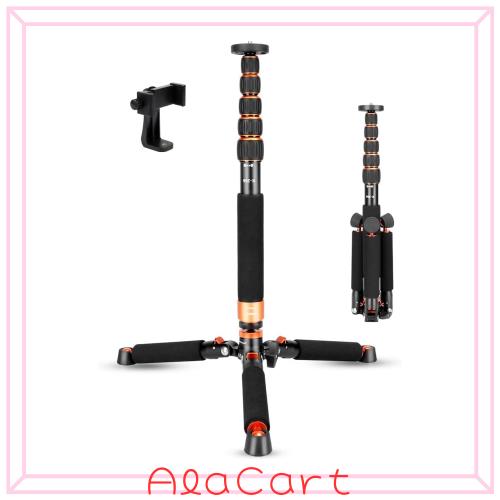 Koolehaoda カメラ一脚 自立式 取り外し可能な三脚ベース付き アルミ合金製 6段階伸縮 高さ46-177cm 脚径28mm 耐荷重6kg、360度パノラマ