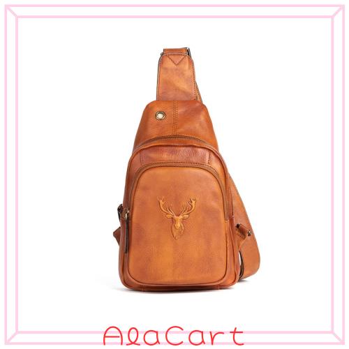 [Ｗｈａｔｎａ] アンティーク風合い鞣し天 然牛 革 斜めがけ ボディバッグ ワンショルダー メンズ 本革 厚手 レザーイヤホン穴付 13541 (