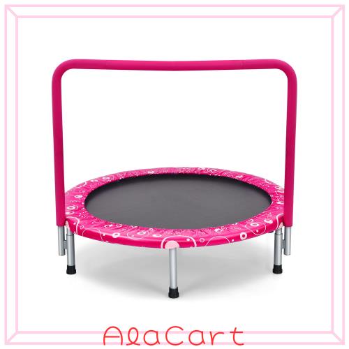 GYMAX トランポリン 子供用 補助手すり付き 直径約92cm 耐荷重150kg 折りたたみ 収納便利 組み立てやすい 静音 高弾力 安全ゴム式 室内