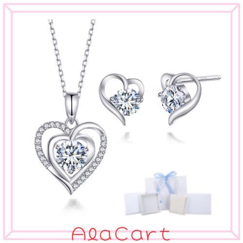 [Free bird] ハート ネックレス レディース ジルコニア 5A 採用 ネックレス ピアス セット シルバー 925 金属アレルギー 誕生日 ギフト女