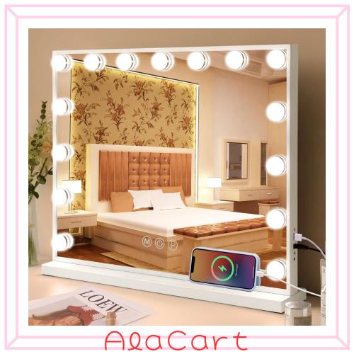 Fenair 女優ミラー ライト付き 卓上 ハリウッドミラー 壁掛け 2仕様使える 化粧鏡 led ミラー 大きめ鏡 15個電球 3色モード 明るさ調節