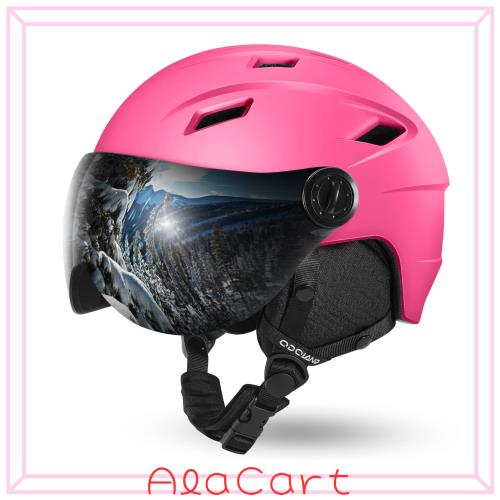 Odoland スキーヘルメット バイザースノーボードヘルメット OTGメガネ対応 ゴーグル付き ダイヤル式サイズ メンズ レディース 大人用 ピ