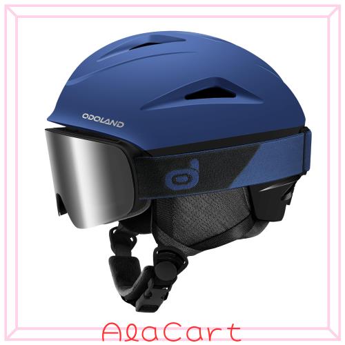 Odoland スキーヘルメット＋スノーゴーグルセット ダイヤル式サイズ調整 スノーボードヘルメット メガネ対応 平面レンズ 防風 曇り止め