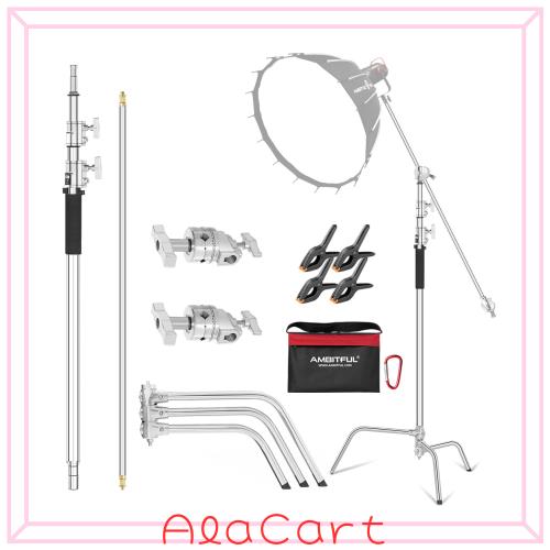 AMBITFUL ステンレススチール 高耐久 Cスタンド ブームアーム付き - 最大高さ320cm/10.5フィート 撮影用ライトスタンド 128cm/4.2フィー