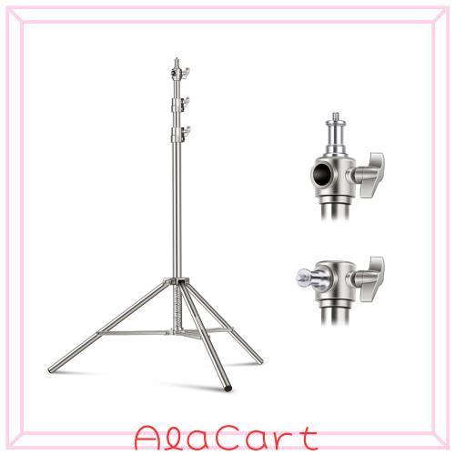 NEEWER 2.2m ステンレス鋼製ライトスタンド 高さ調節可能 スプリングクッション耐荷重撮影用三脚スタンド 1/4”-3/8”ネジアダプター付き