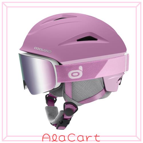 Odoland スキーヘルメット＋スノーゴーグルセット ダイヤル式サイズ調整 スノーボードヘルメット メガネ対応 平面レンズ 防風 曇り止め