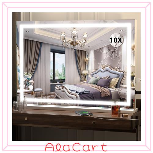 Hasipu 化粧鏡 ライト付き LED メイクアップミラー 調光機能付き 3段階調光 タッチスクリーン操作 化粧鏡 ホワイト (80 × 55 cm - 白)