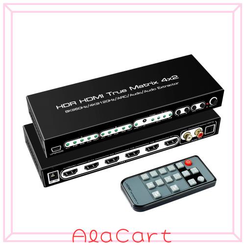 【安定版】avedio links 8K HDMIマトリックス 4入力2出力 HDMI 2.1 4K@120Hz切替器 音声分離器 (光デジタル・L/Rオーディオ分離) ARC付き