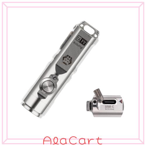 アップグレードされた第 3 RovyVon オーロラ A4 EDC キーチェーン懐中電灯、USB C 充電式懐中電灯、チタン 650 ルーメン超明るいハンドヘ