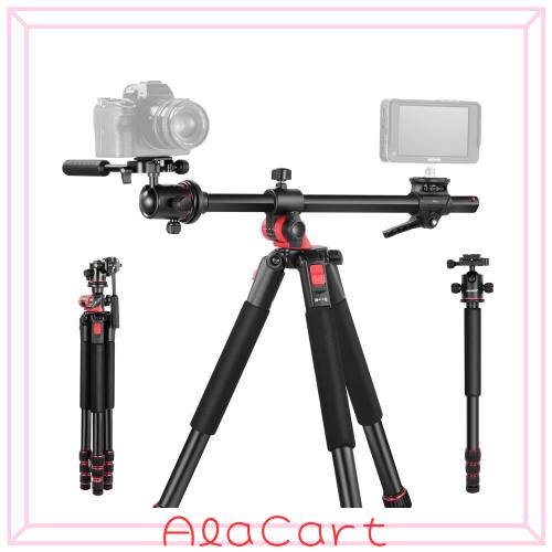 NEEWER 187cmカメラ三脚 水平三脚 マルチアングルセンターコラム ボールヘッド 中央軸プラットフォーム 一脚可変 高耐久アルミ製 360°パ