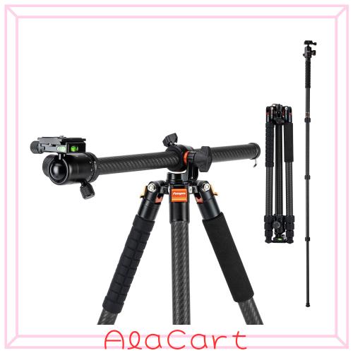 Fotoproカーボンファイバー160cm俯瞰撮影三脚水平カメラ三脚360度ボールヘッドクイックリリースプレート付きDSLR最大荷重10kg X-GO ブラ