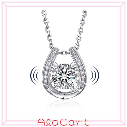 [MomentWish] ダンシングストーン ネックレス レディース 馬蹄 1カラット モアッサナイト シルバー925 ネックレス チェーン 人工ダイヤモ