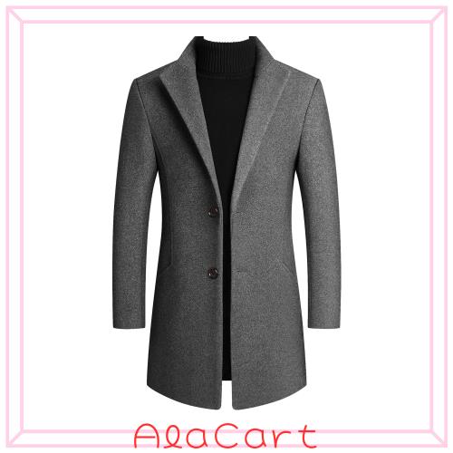 [JausQarq] メンズ チェスターコート ウールコート メルトン ロングコート 立ち襟 厚手 防寒 無地 ビジネス 通勤 紳士服 アウター おしゃ