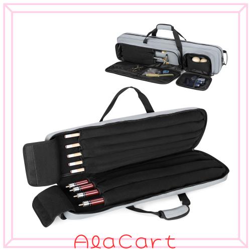 GOBUROS プールキューバッグ プールキューケース バット4本とシャフト5本収納可 1/2ビリヤードキューバッグ プールキュースティックバッ