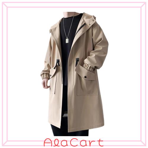 [JausQarq] モッズコート メンズ ミリタリージャケット ロング丈 中綿ジャケット 厚手 アウター フード付き 防寒 防風 ゆったり 無地 カ