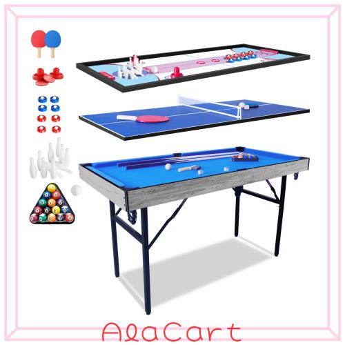 137CM 5in1 マルチゲームテーブル 折りたたみ式 ピンポン プールビリヤード シャッフルボード ボーリング ホッケーコンボゲームセット 屋