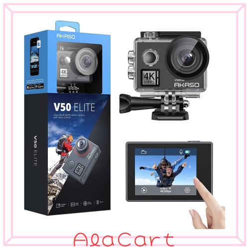 AKASO アクションカメラ 4k60fps V50Elite タッチスクリーン式 WiFi搭載 音声制御 EIS手ぶれ補正 40M防水 水中カメラ 8倍ズーム 170度広