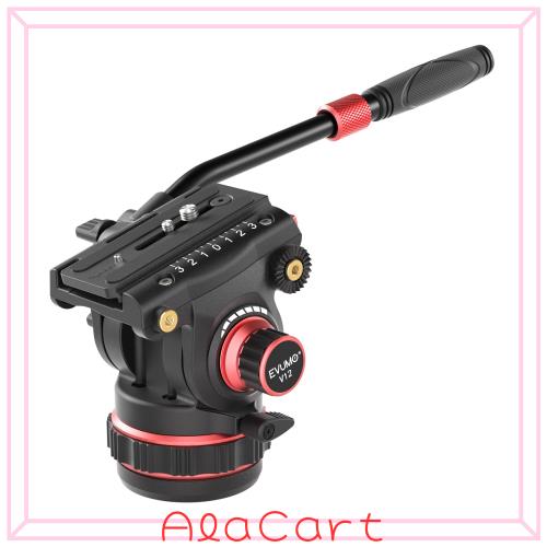 EVUMO V12 フルードビデオ雲台、デジタル一眼レフカメラ用無段階調整可能パン＆ティルト減衰フルード三脚雲台、75mmベース ヘビーデュー