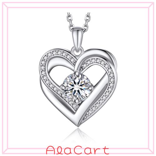 [MomentWish] ハート ネックレス レディース, 1 カラットモアサナイト ダイヤモンド シルバーネックレス シルバー925 ネックレスレディー