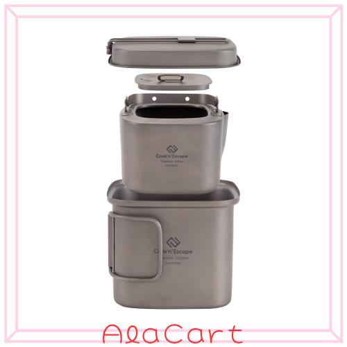 COOK’N’ESCAPE チタンクッカーセット コーヒーポット キャンプ 角型 ラーメンクッカー やかん コッヘル 3点セット アウトドア 軽量 コン