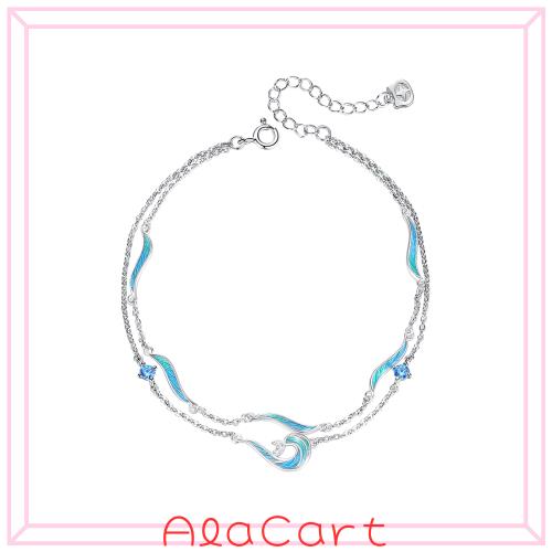 [シルバーサンダー] アンクレット レディース つけっぱなし人気 - シルバー 925 金属アレルギー対応 浪花モチーフ 海風デザイン ホワイト