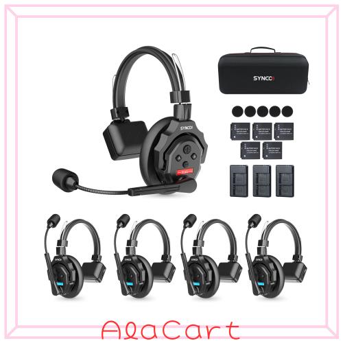 SYNCO XTALK X5 ワイヤレスインカムヘッドセット, 5人対応 全二重ヘッドセットインカムシステム 20H稼働 3.5mm音声モニタリング 複数セッ