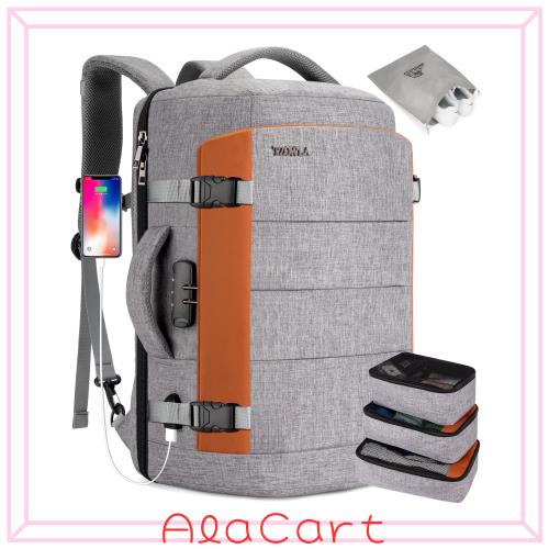 [Tzowla] 40L 旅行用ラップトップバックパック メンズ レディース 機内持ち込み可、大容量 防水 盗難防止 USBポート付き ビジネス カジュ