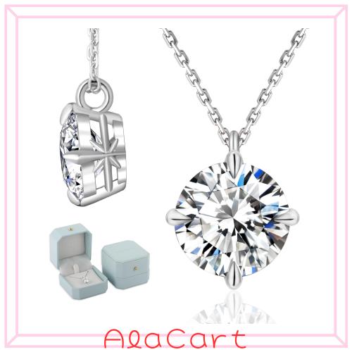 [KRKC] モアサナイト レディースネックレス: S925スターリングシルバー 一粒ダイヤ 0.5/1.0/2.0/3.0/4.0ct 人工ダイヤモンド 4本爪 金属