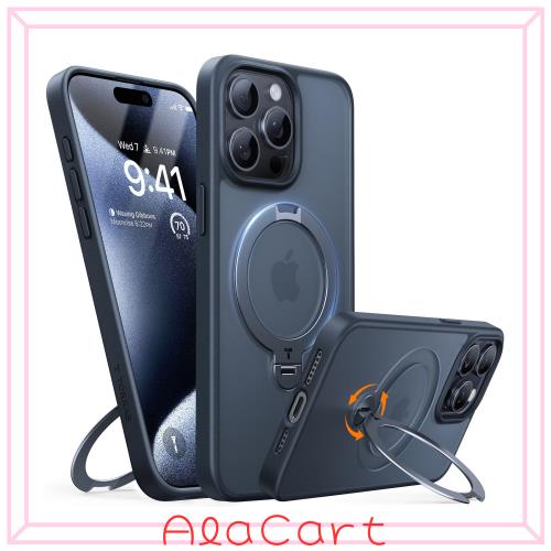 TORRAS iPhone 15 Pro 用 ケース【超剛性｜360° ゼンマイ式スタンド × 10 万回開閉耐久】 米軍規格 縦横両対応 リング付き マグネット