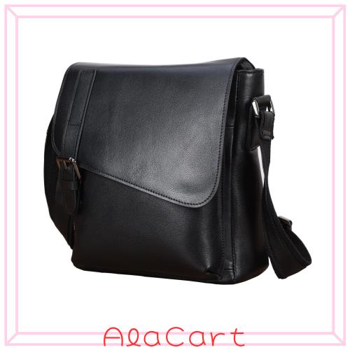 [Masa Kawa] 雅革 本革 ショルダーバッグ メンズ レザー 斜め掛けバッグ メッセンジャーバッグ 通勤 通学 旅行 育てる革鞄 (ブラック)