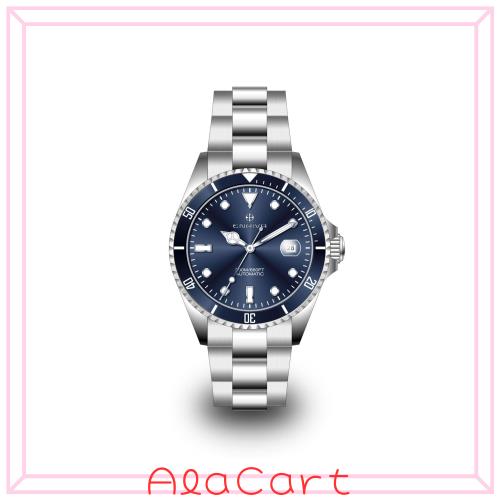 ENRIVA メンズ 200m 防水 ダイバー 自動巻き 腕時計 ステンレススチールバンド プロ 日本製自動巻き腕時計 男性用 3針日付カレンダー付き