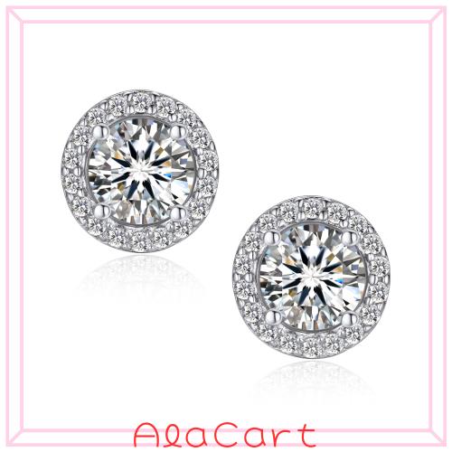 MomentWish モアサナイト ピアス, 2 カラット ヘイローピアス レディース 金属アレルギー対応ダイヤモンド アクセサリー イヤリング レデ