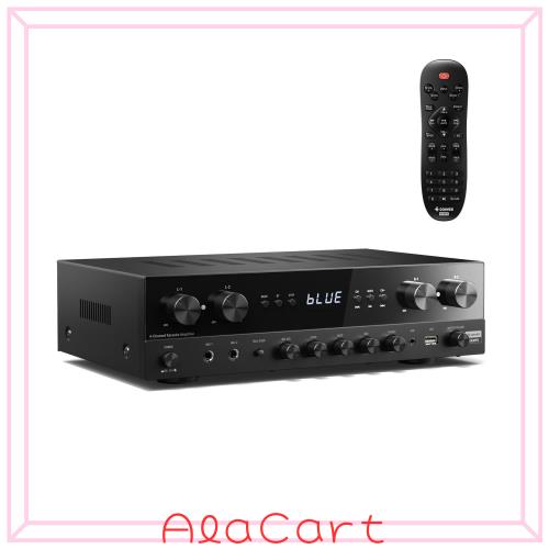 Donner パワーアンプ、オーディオアンプ Bluetooth 5.0、USB、FM、2マイクイン、エコー、RCA、家庭用ファイバー/同軸入力付きプレミアム1