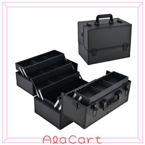 PurifyMR メイクボックス 大容量 収納ボックス コスメボックス 化粧品収納ボックス コスメ道具入れ 化粧品入れ ショルダー付き 鍵付き 6