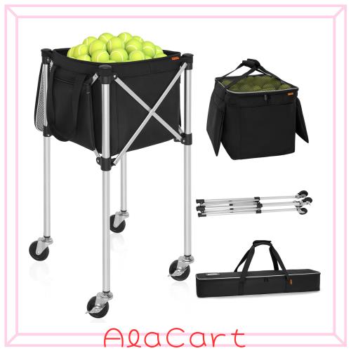 AKOZLIN テニス ボールバスケット キャスター付 180球収納 テニスボールカート テニス用ボールかご テニス集球器 ボール回収器 ボールバ