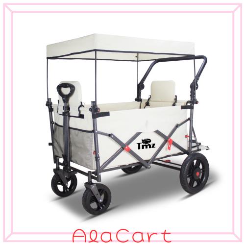 TMZ キャリーワゴン 折りたたみ式 アウトドアワゴン、、シートとシートベルト付き多機能カート、荷室拡張可能、フロントハンドル+リアプ
