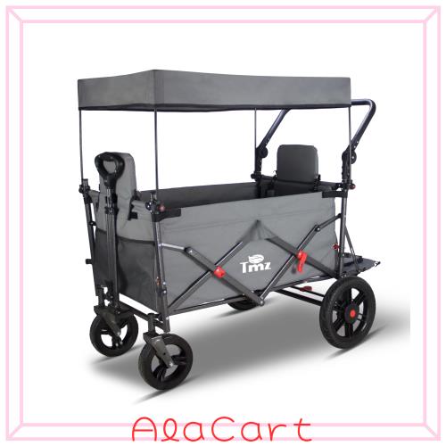 TMZ キャリーワゴン 折りたたみ式 アウトドアワゴン、、シートとシートベルト付き多機能カート、荷室拡張可能、フロントハンドル+リアプ