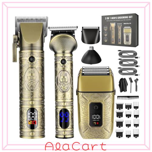 Soonsell メンズシェーバー バリカンセット 往復式シェーバー 鼻毛カッター2in1 USB充電式 LCD表示 自動研磨 電動バリカン ヒゲトリマー