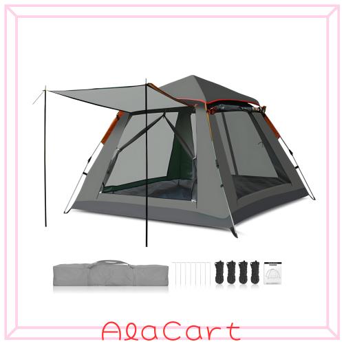 binoa テント ワンタッチテント 3〜4人用 全景天窓 ダブルドア・窓 210D オックスフォード 生地 高密度二重構想 取り付け簡単 前室付く U