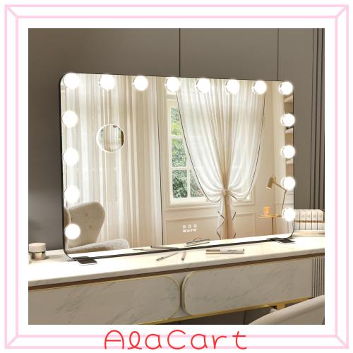 BEAUTME 女優ミラー 化粧鏡 ハリウッドミラー卓上ミ ラー 3色ライトモード 明るさ調節可能 16個LED電球付き 10倍拡大鏡付き 卓上/壁掛け