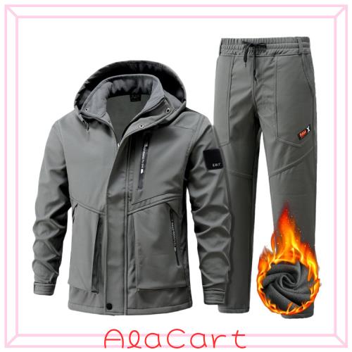 [Inkpoo] 登山ジャケット 冬服 コート メンズ 防寒 防風 防撥水 上下セット ズボン 裏起毛 ウィンドブレーカー メンズ マウンテンパーカ