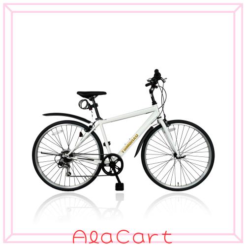 TOMONAU クロスバイク フラットハンドルバー 自転車 26インチ シマノ製6段変速 (白, 26インチ)