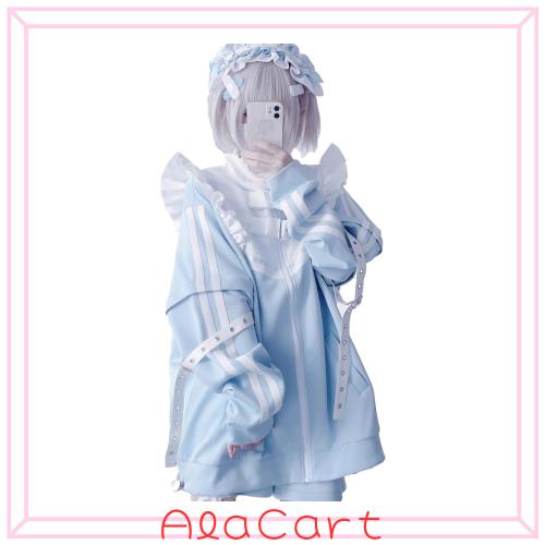 [ＸＨＳＵＫＡＤＯ] 水色系統 3点セット 上下セット 天使界隈 地雷系 セットアップ ジップアップ パーカー レディース 服 長袖 半袖 2Way