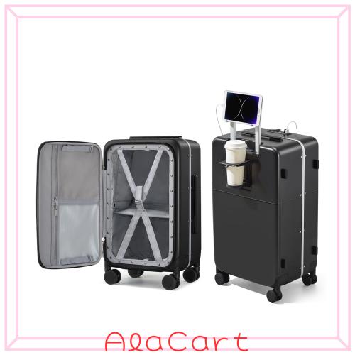 [Hanke] スーツケース 機内持ち込み キャリーケース 片開き 多機能 キャリーバッグ USBポート付き カップホルダー付き 隠しフック機能 36