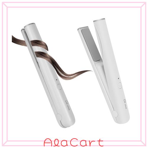 ポータブルコードレス髪ストレートアイロン、USB充電式、40分間連続使用可能、旅行用ワイヤレスカーリングアイロン (白)