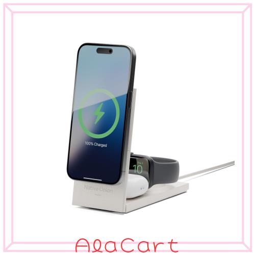 Native Union（ネイティブユニオン）Rise 3-in-1 マグネット式ワイヤレス充電器− Qi2認証＆MagSafe対応 − 15W高速充電 折りたたみ式充