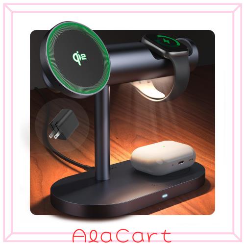 iVANKY Qi2認証 4in1 充電器 ワイヤレス充電ステーション MagSafe マグネット Wireless Charging Station 用ナイトランプ付き ポータブル