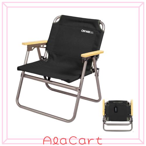 Simpleme アウトドアチェア折りたたみ椅子 軽量 アルミニウム合金キャンプローチェア竹の手すり 耐荷重120kg 小型でポータブル ブラック