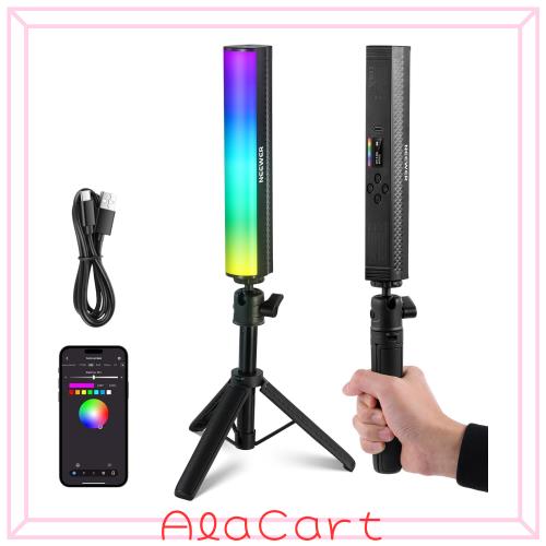 NEEWER RGBスティックライト マグネット式 卓上三脚付属 チューブ型撮影ライト APP制御 手持ち LEDビデオライト 調光可能 色温度2500K-85