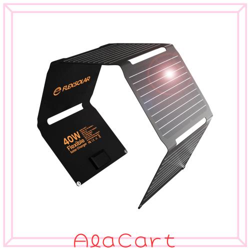 Flexsolar 40W ソーラーパネル小型 USB-C/USB-A/DC出力 ソーラー 充電器 ソーラーチャージャー折り畳み式 薄型超軽量太陽光パネル 防水